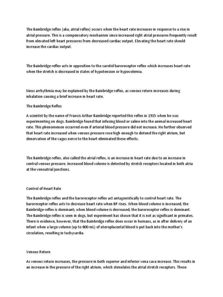Bainbridge Reflex | PDF | Atrium (Heart) | Heart