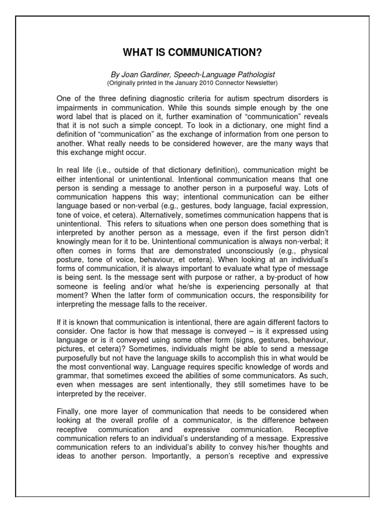 What Is Communication?: by Joan Gardiner, Speech-Language Pathologist ...