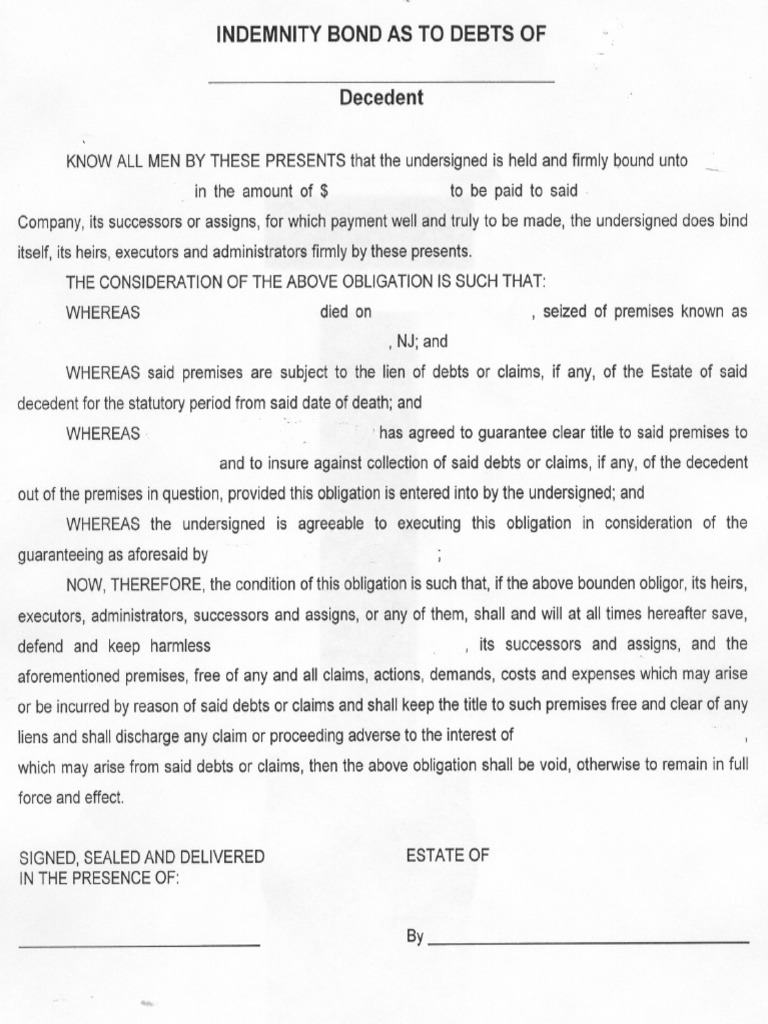 Indemnity Bond Against Debts | PDF | Law