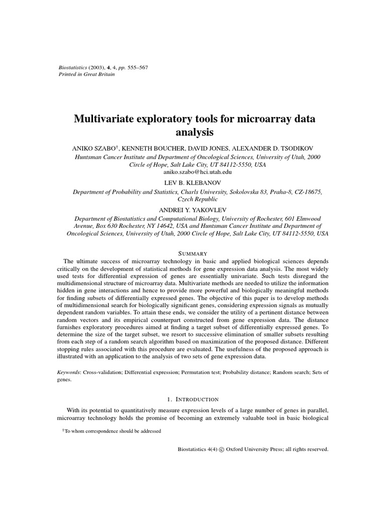 Szabo A., Boucher K., Jones D. - Multivariate Exploratory Tools For Microarray Data Analysis ...