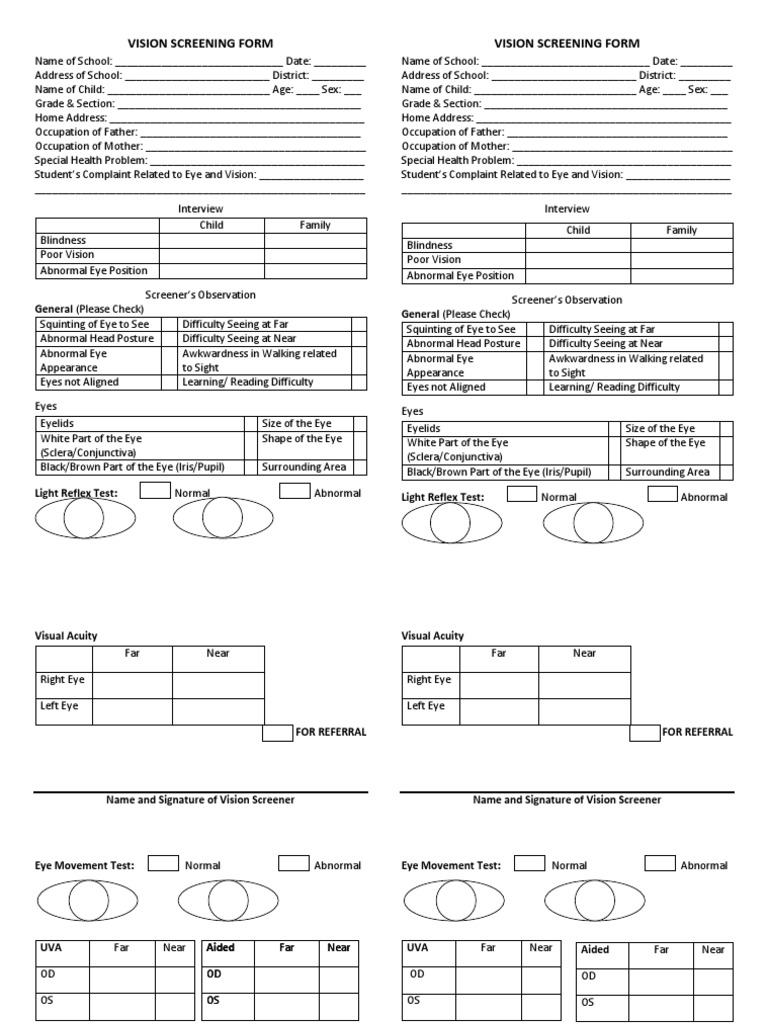 School Vision Screening Form | PDF | Eye | Visual System