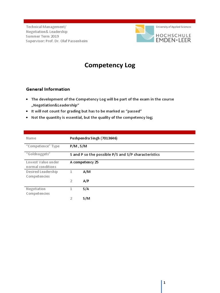 Competency Log: General Information | PDF | Competence (Human Resources ...