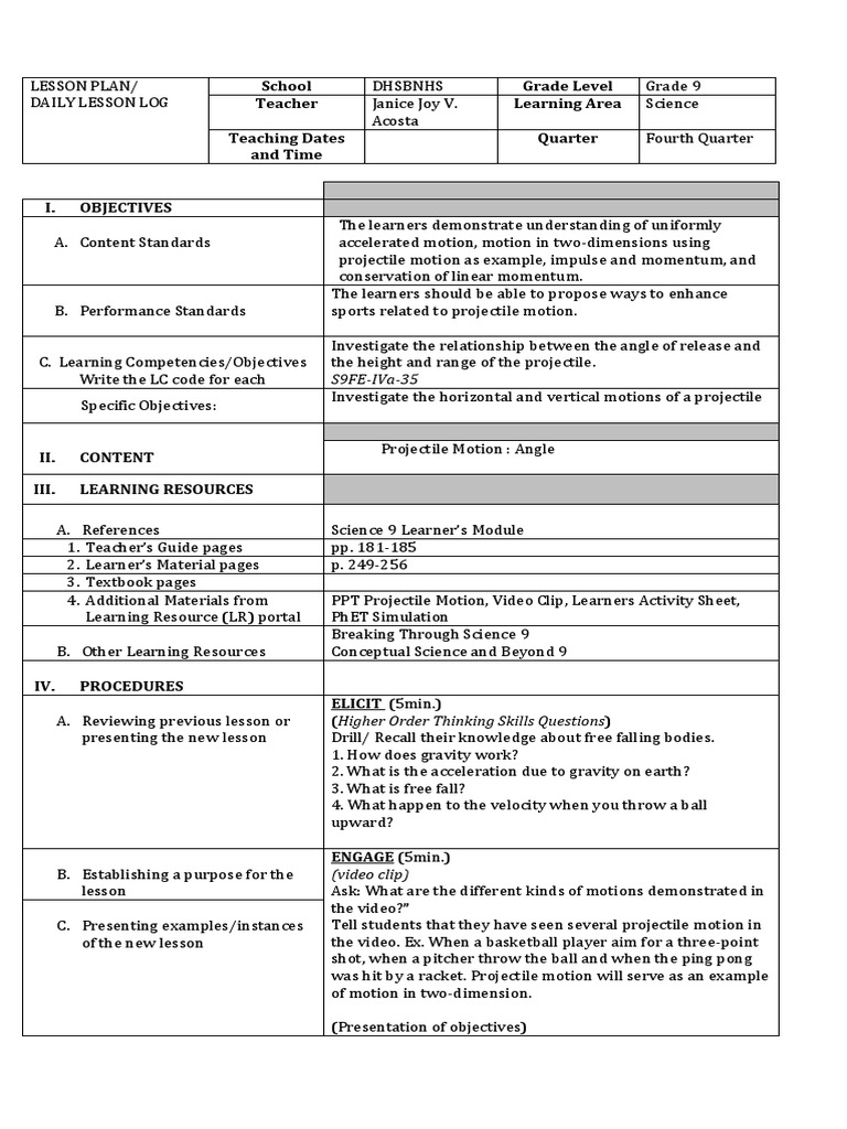 LP Projectile Motion | PDF | Projectiles | Teaching