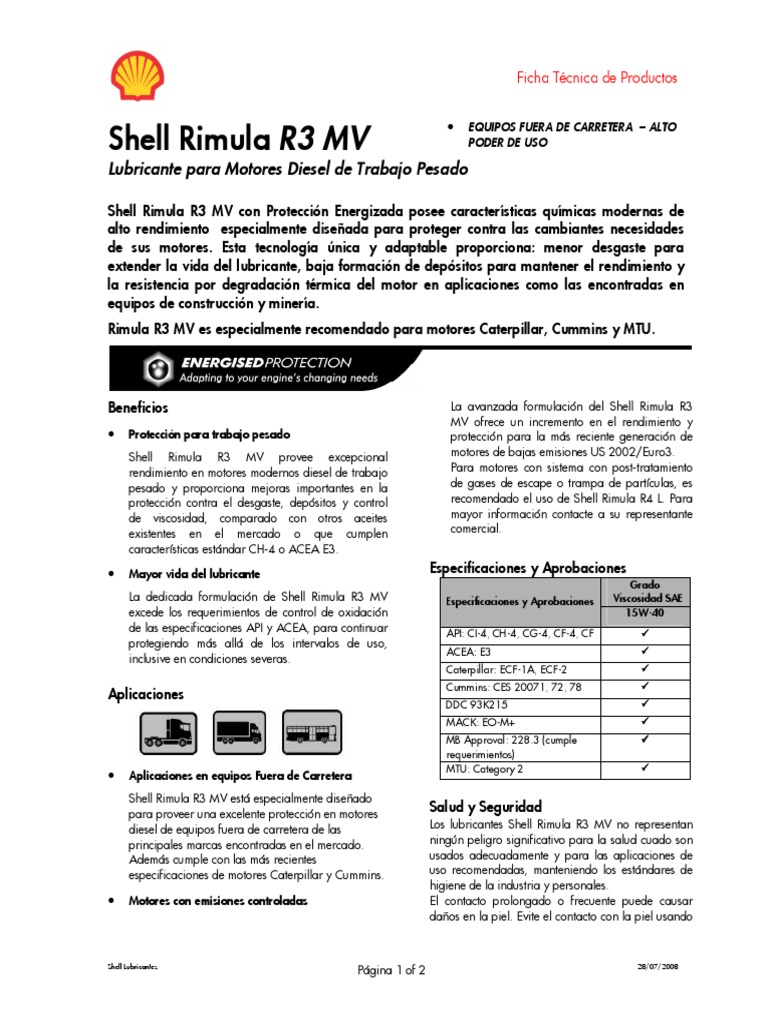 Shell Rimula r3 MV 15w 40 Tds e | PDF | Lubricante | Cummins