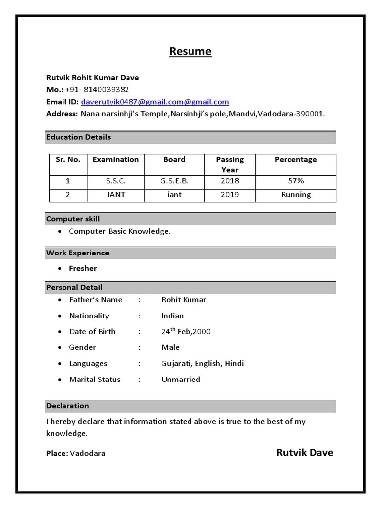 Resume of Rutvik Rohit Kumar Dave | PDF
