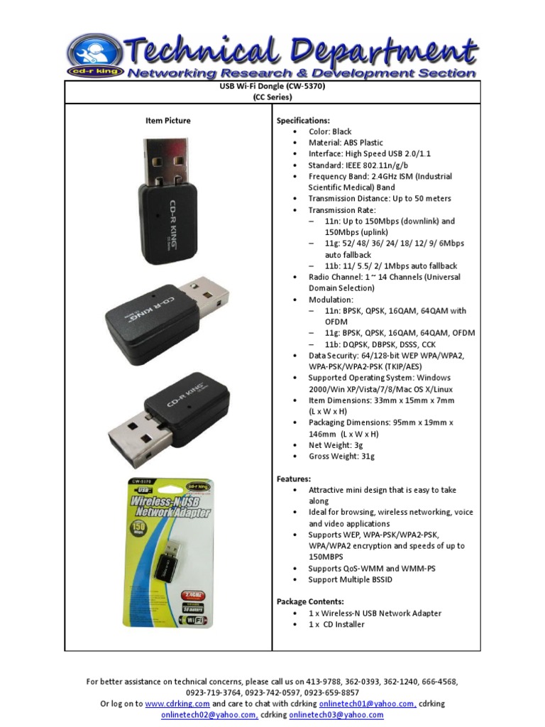(CW-5370) Wireless-N USB Network Adapter | PDF | Wi Fi | Wireless Lan