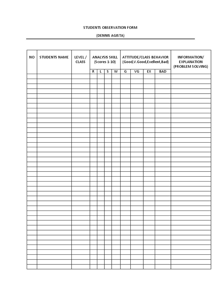 Student Observation Assessment Form | PDF
