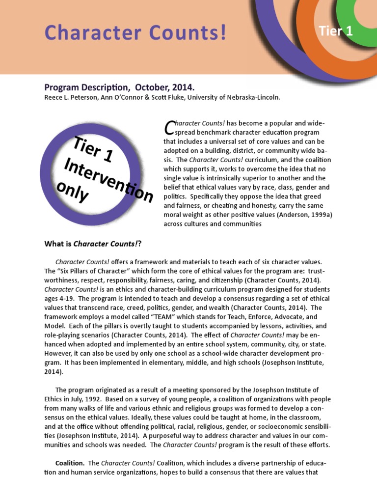 Character Counts!: Tier 1 Interven Tion Only | PDF | Value (Ethics ...