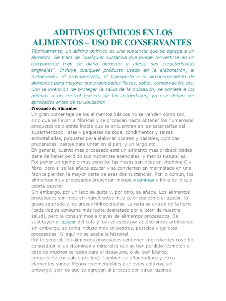 Aditivos Químicos en Los Alimentos | PDF | Sustituto de azúcar | Alimentos