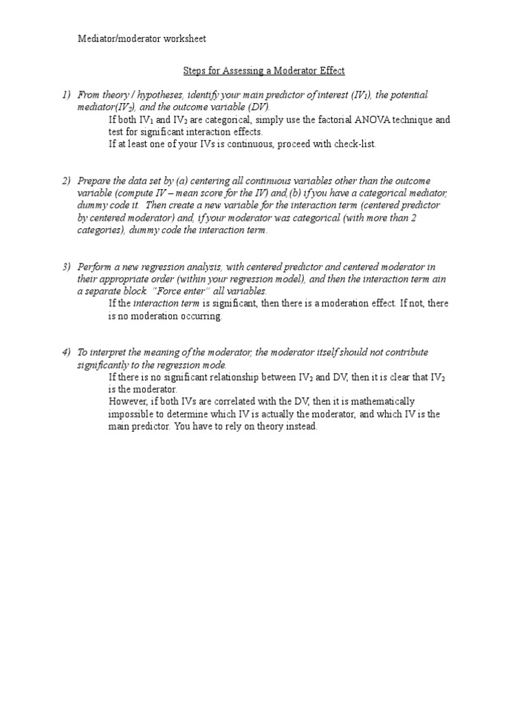 Moderator and Mediator Analysis Guide | PDF | Categorical Variable ...