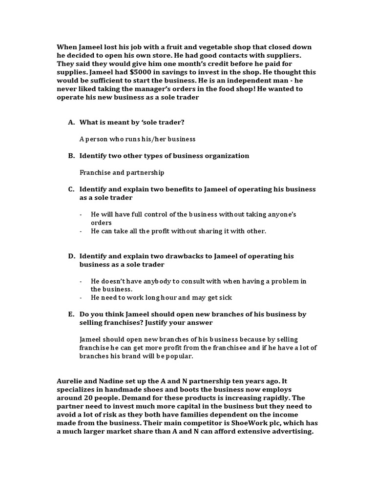 Business Exercise | PDF | Limited Company | Partnership