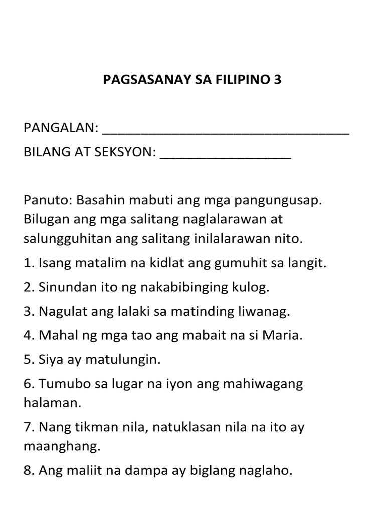 Pagsasanay Sa Filipino 3 | PDF