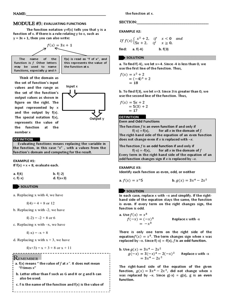 Evaluating Functions | PDF | Function (Mathematics) | Areas Of Computer ...