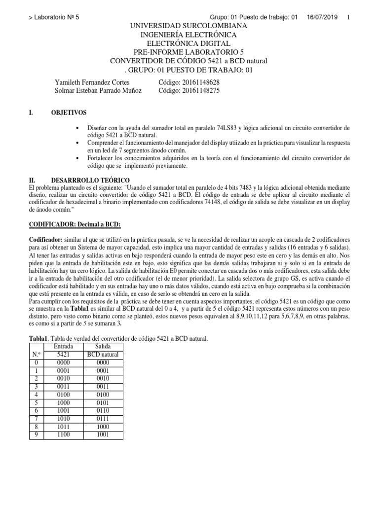 Convertidor de Código 5421 A BCD Natural | PDF | Puerta lógica ...