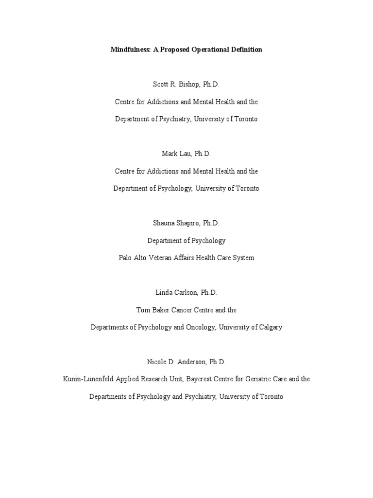 Mindfulness: A Proposed Operational Definition | PDF | Mindfulness ...