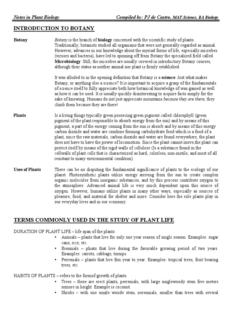 Introduction To Botany: Botany Is The Branch of Biology Concerned With ...
