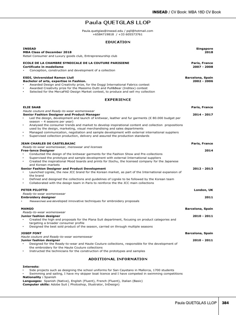 Insead Resume Book | Repurchase Agreement | Master Of Business ...