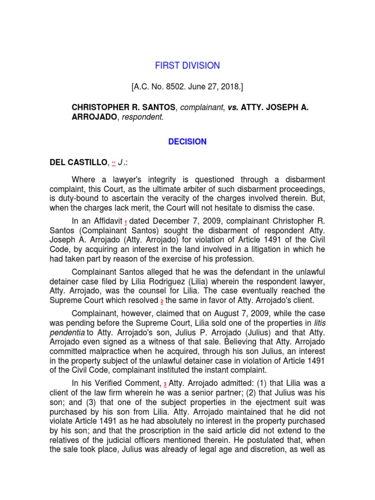 CHRISTOPHER R. SANTOS, Complainant, vs. ATTY. JOSEPH A. ARROJADO | PDF ...