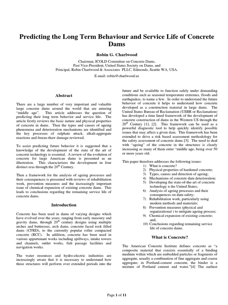 Predicting-Long-Term Behavior and Service Life of Concrete Dams | PDF | Concrete | Cement