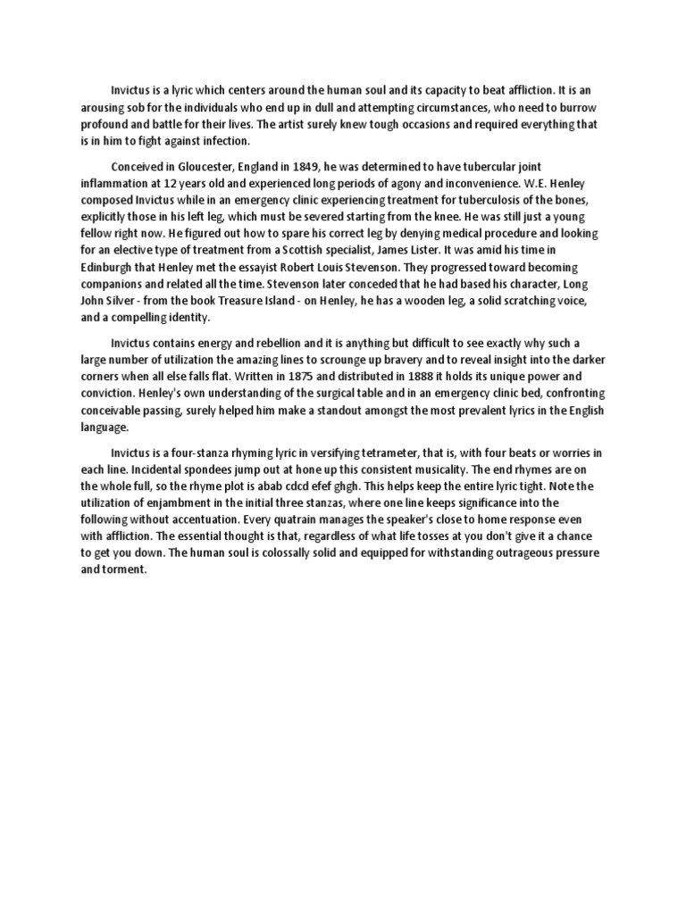 Poem Analysis INVICTUS | PDF