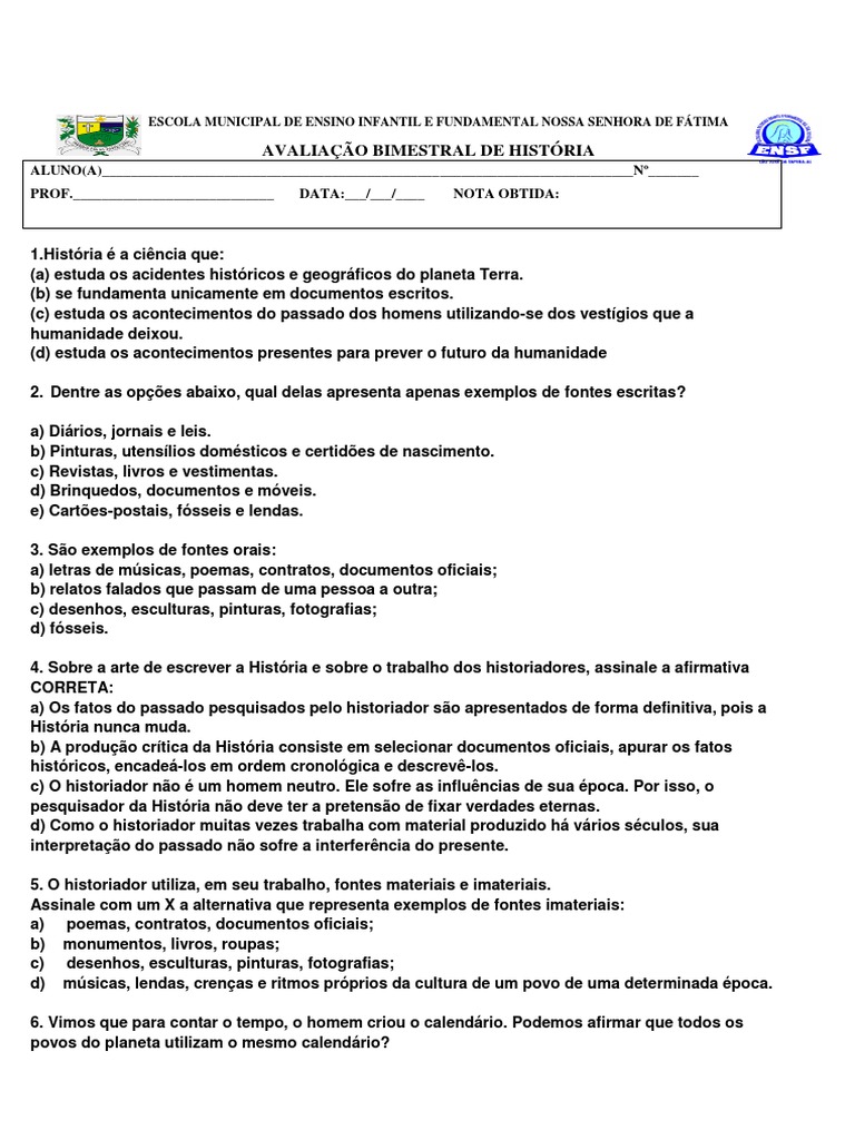 Prova de História | PDF | Tempo