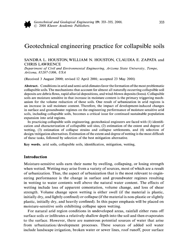 Geotechnical Engineering Practice For Collapsible Soils | PDF | Soil | Groundwater