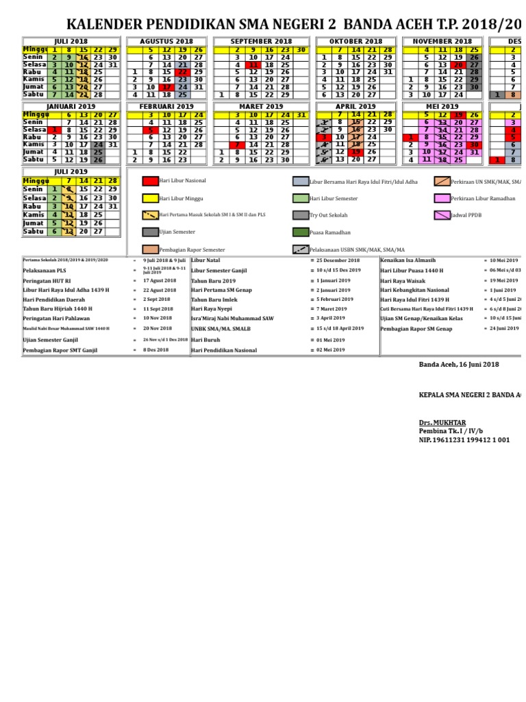 Kalender Pendidikan Sma Negeri 2 Banda Aceh T.P. 2018/2019: Hari ...