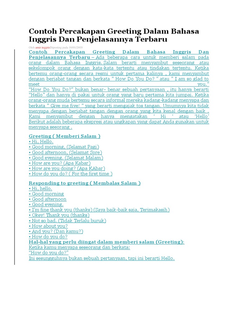 Contoh Percakapan Greeting Dalam Bahasa Inggris Dan Penjelasannya Terbaru | PDF | Pengembangan ...
