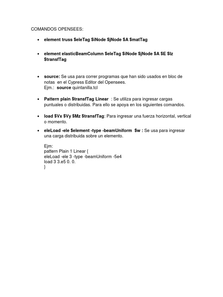 Comandos Opensees | PDF