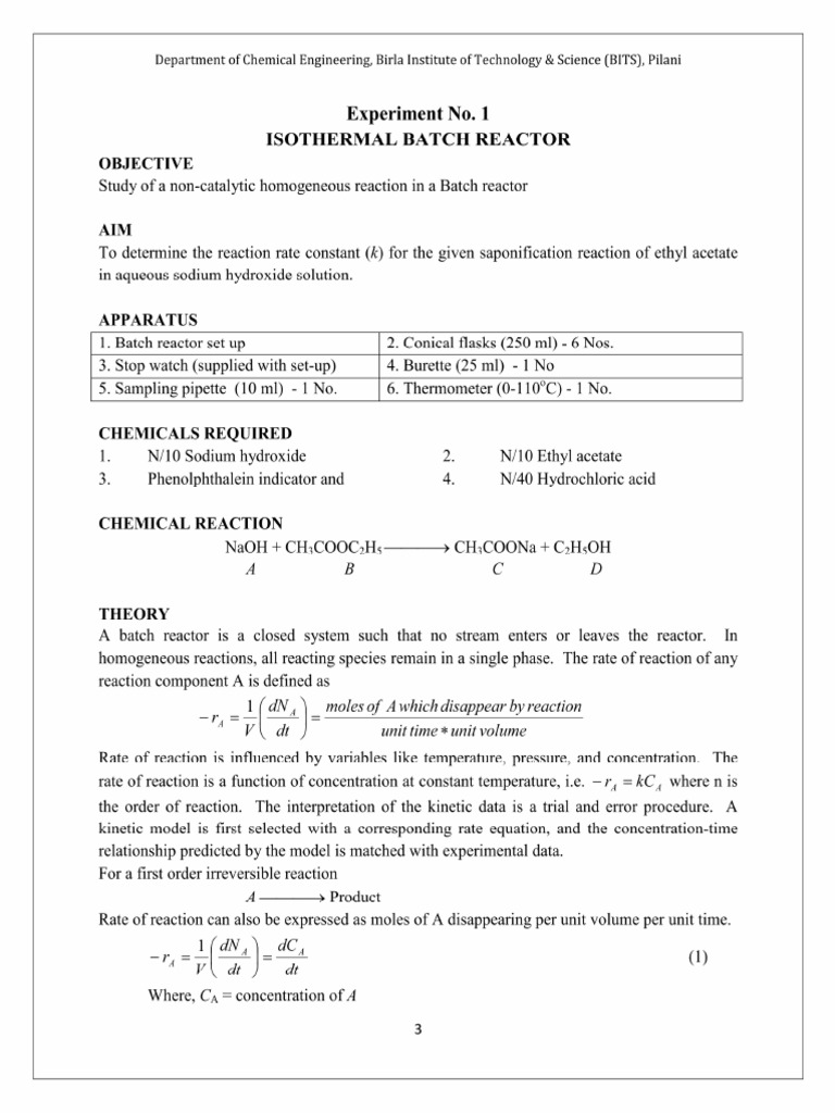 Isothermal Batch Reactor | PDF
