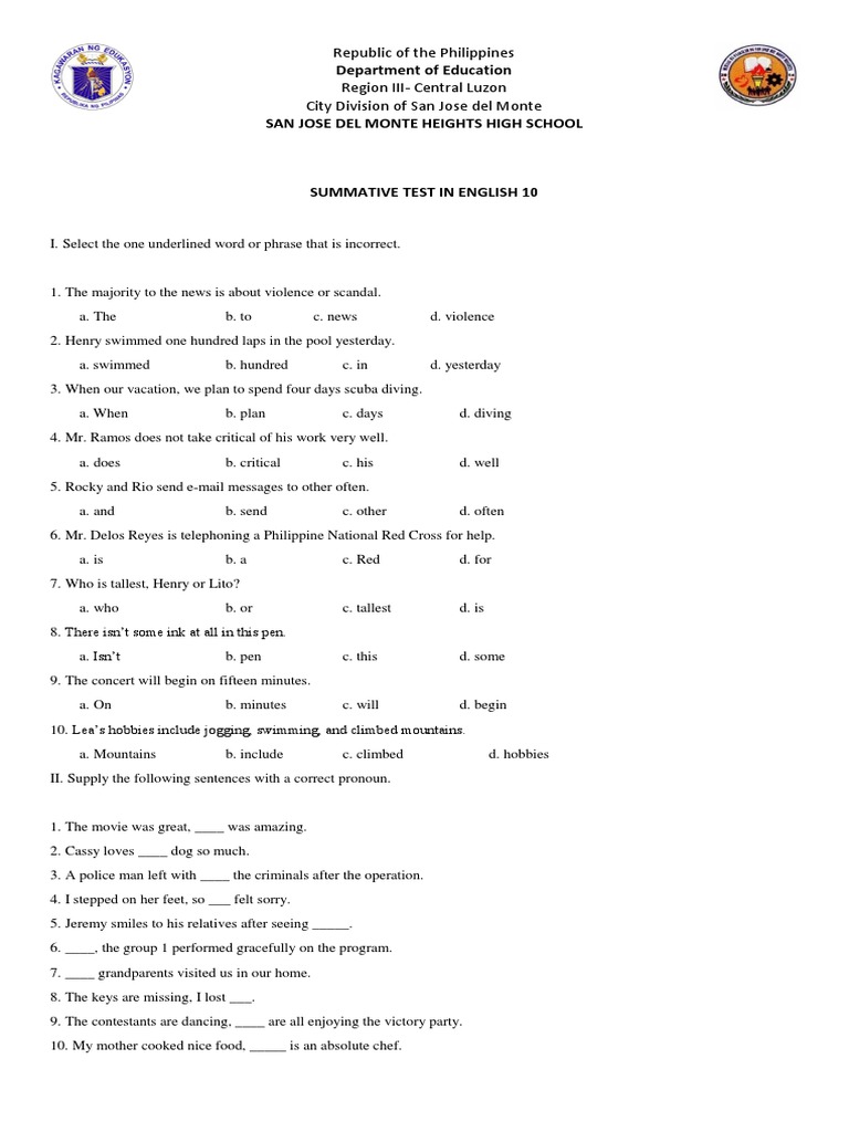 Summative Test in English 10 | PDF | Cats | Pet