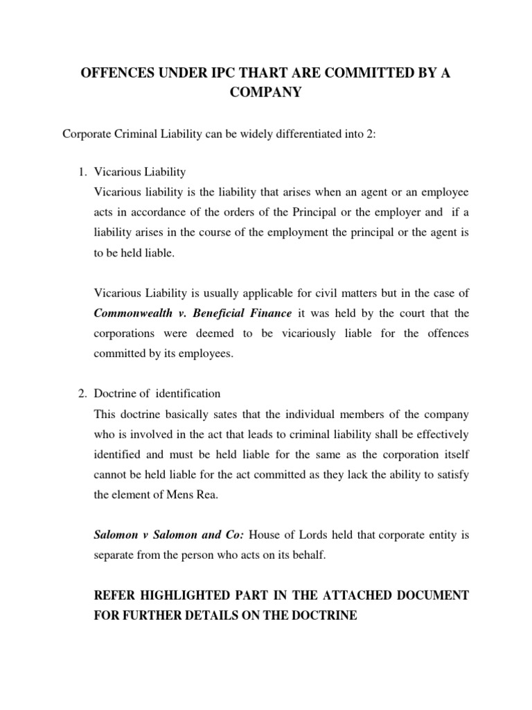 Offences Under IPC by A Company | PDF