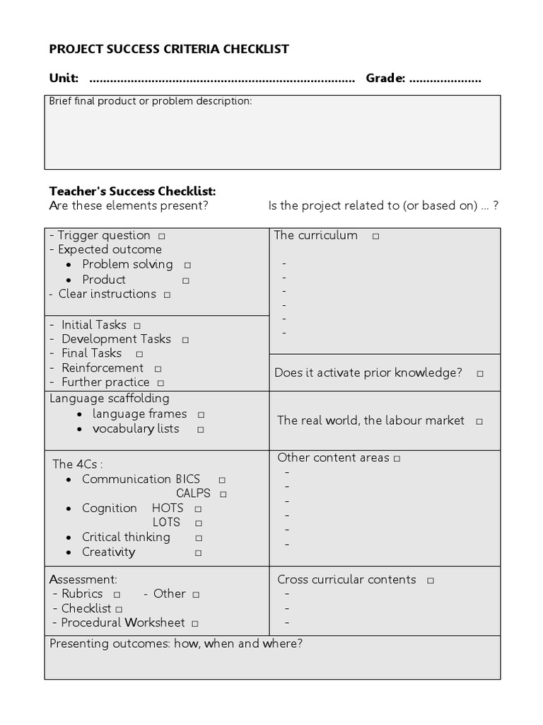 Project Success Criteria Checklist | PDF