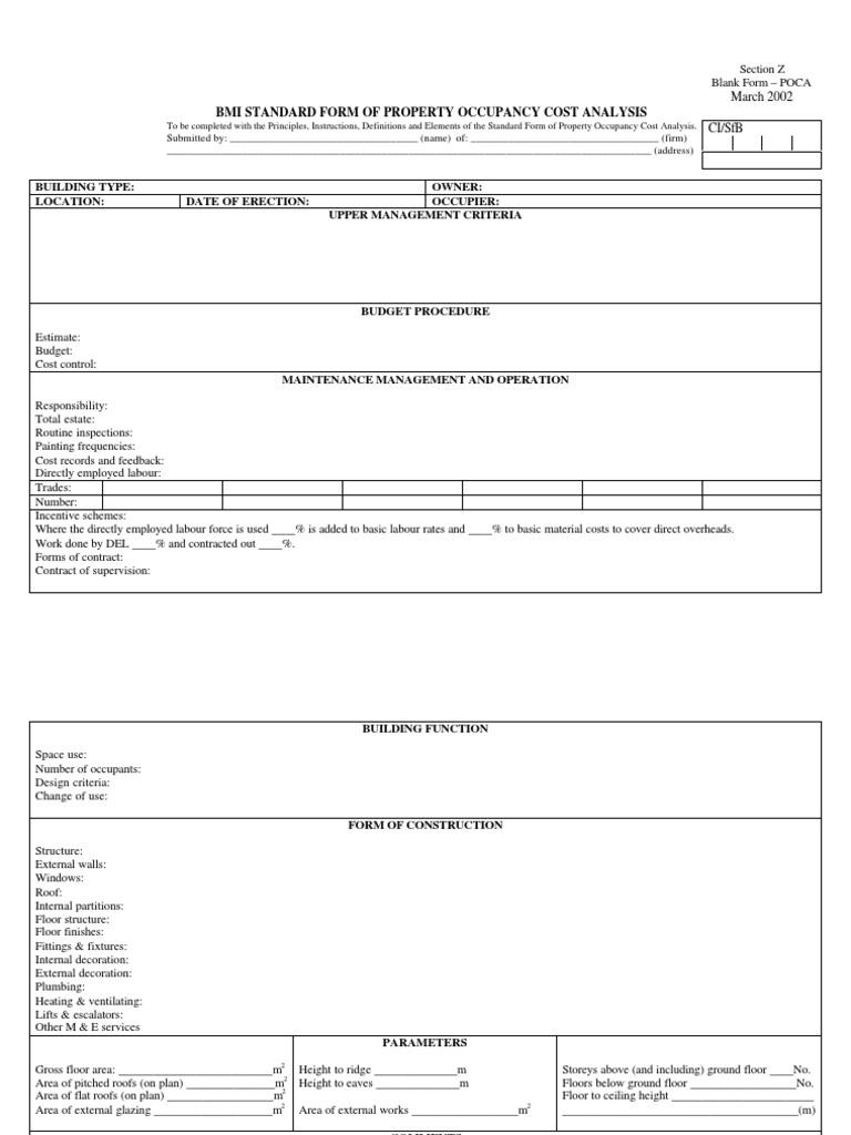 Property Occupancy Cost Analysis Form | PDF | Roof | Building