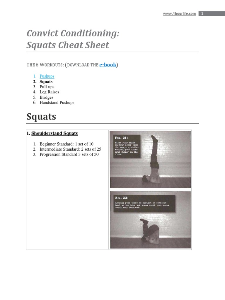The Convict Conditioning Cheat Sheet Squats PDF | PDF