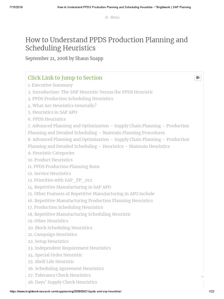 How To Understand PPDS Production Planning and Scheduling Heuristics | PDF | Heuristic ...