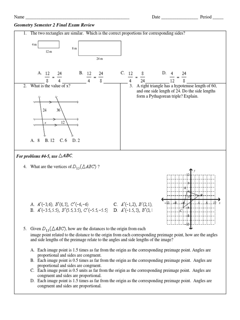 Geometry Semester 2 Final Exam Review | PDF | Trigonometric Functions ...