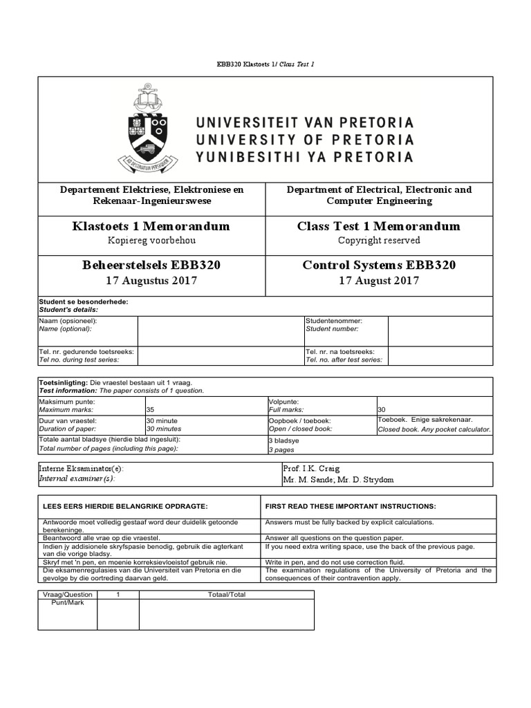 EBB 320 Class Test 1 2017 Memo | PDF | Teaching Methods & Materials