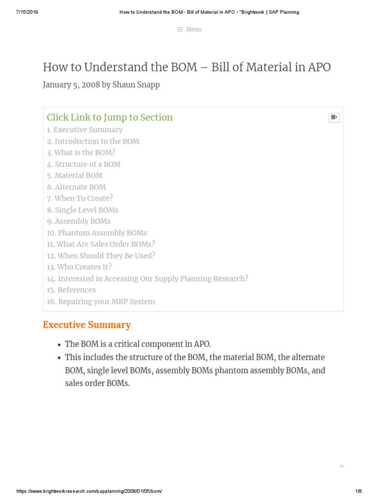 How To Understand The BOM - Bill of Material in APO | Download Free PDF ...