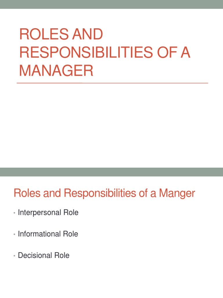 Roles and Responsibilities of A Manager | PDF