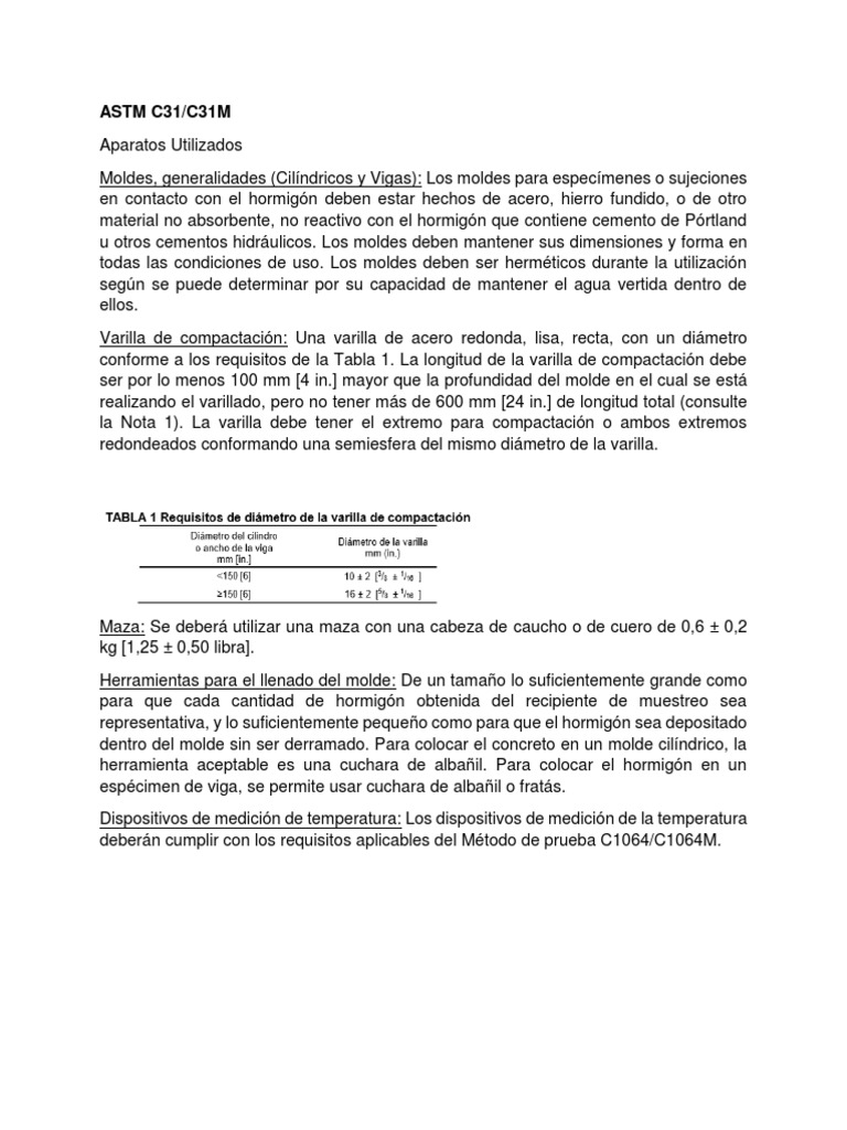 Astm C31 | PDF | Hormigón | Acero