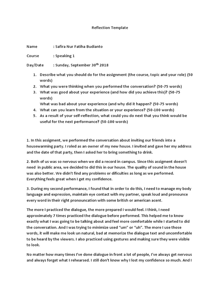 Self Reflection Template | PDF | Vocabulary | Human Communication