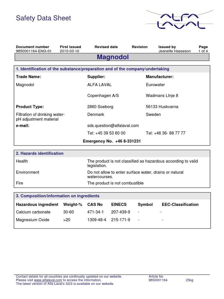 Msds Magnodol | PDF | Occupational Safety And Health | Safety