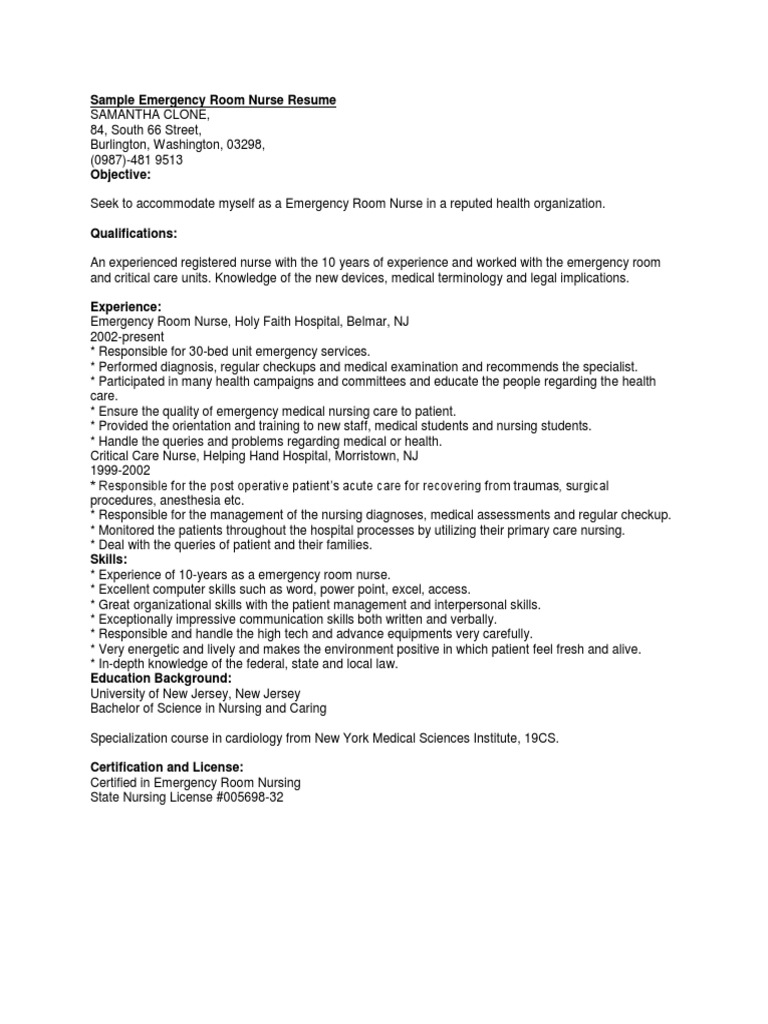 Sample Emergency Room Nurse Resume | PDF