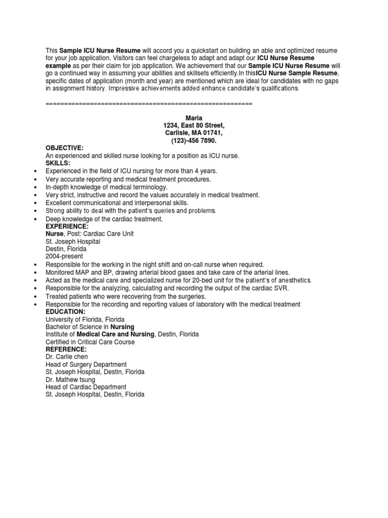 Sample ICU Nurse Resume | PDF