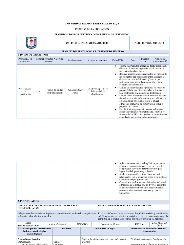 Formato de Plan de Clase | Descargar gratis PDF | Planificación ...