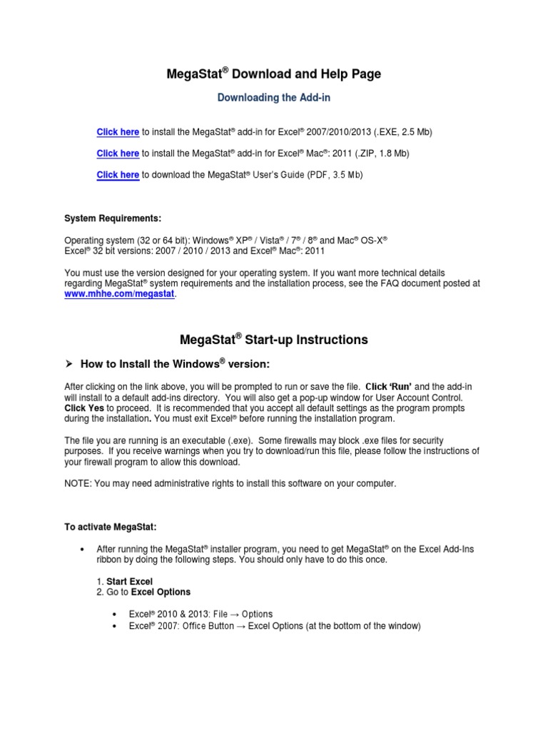 Mega Stat | PDF | Microsoft Excel | Mac Os