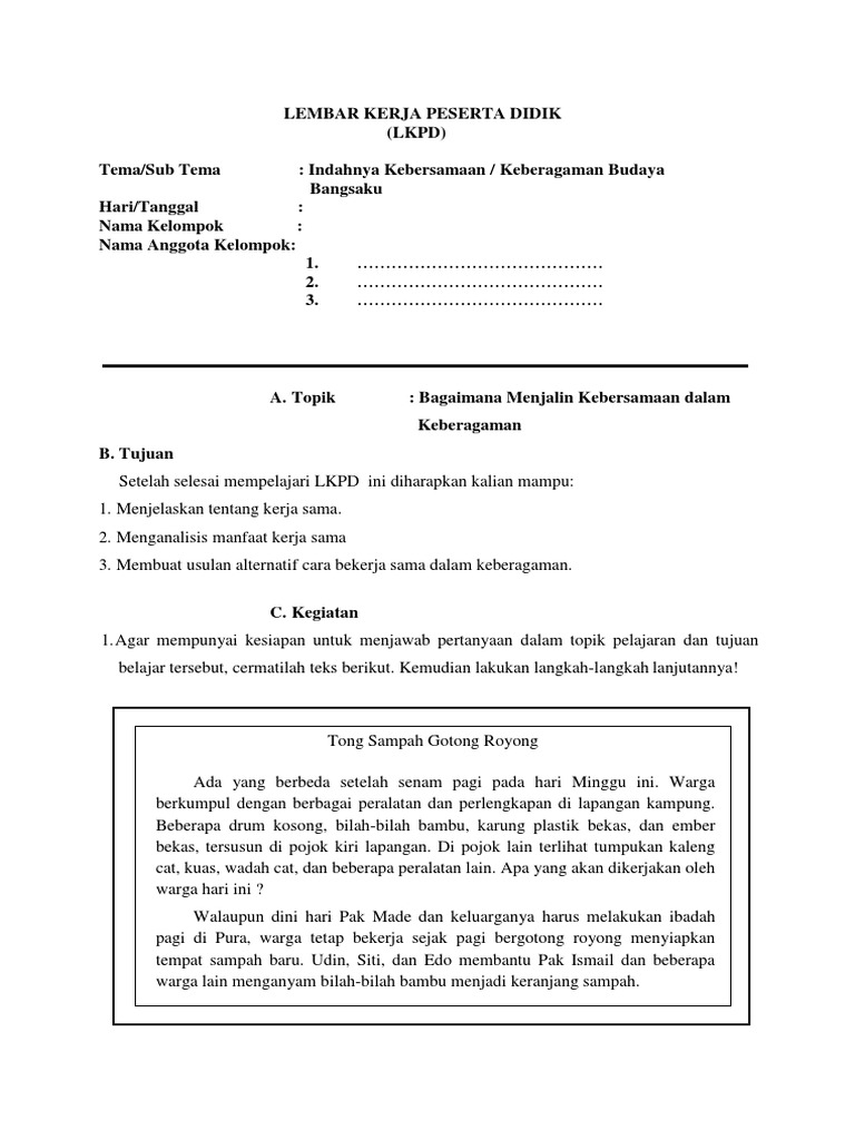 Lembar Kerja Peserta Didik (LKPD) - Kelas IV | PDF