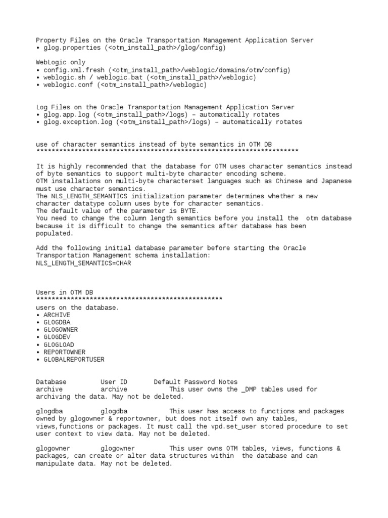 OTM Database | PDF | Oracle Database | Databases
