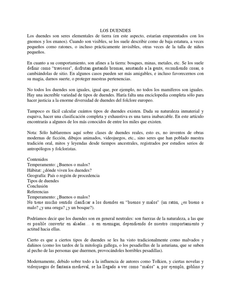 Los Duendes | PDF | Enanos como criaturas | Criaturas legendarias